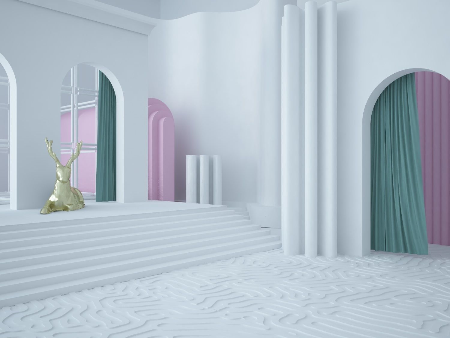 Sci fi scene with arched walls and geometric shapes 3D model | CGTrader
