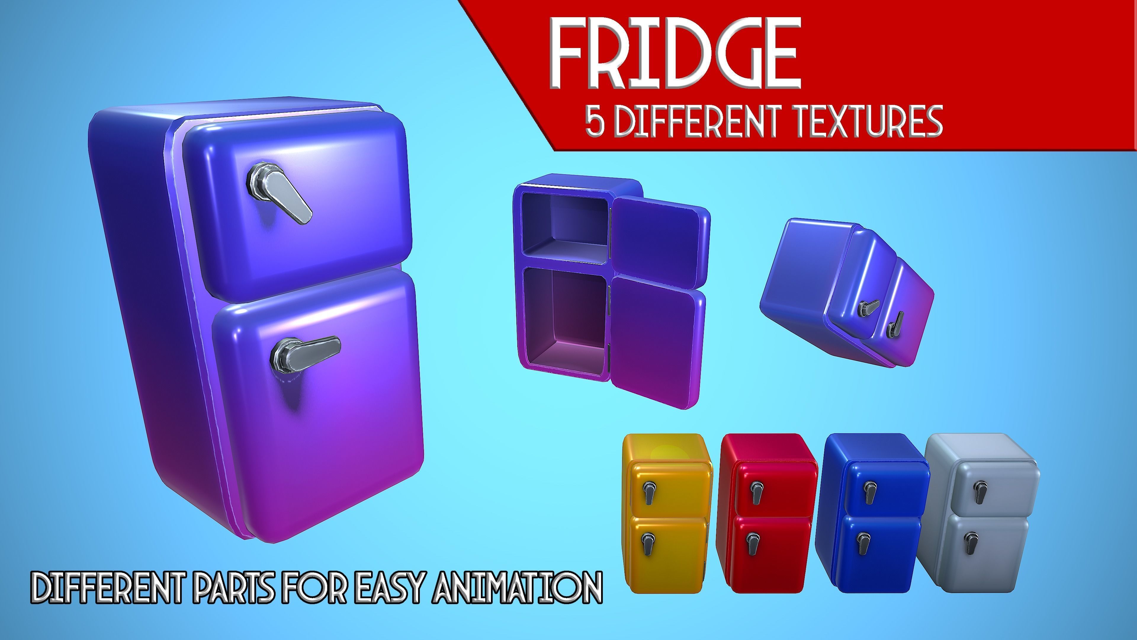 3D model FRIDGE CARTOON STYLIZED KITCHEN OPEN VR / AR / low-poly | CGTrader