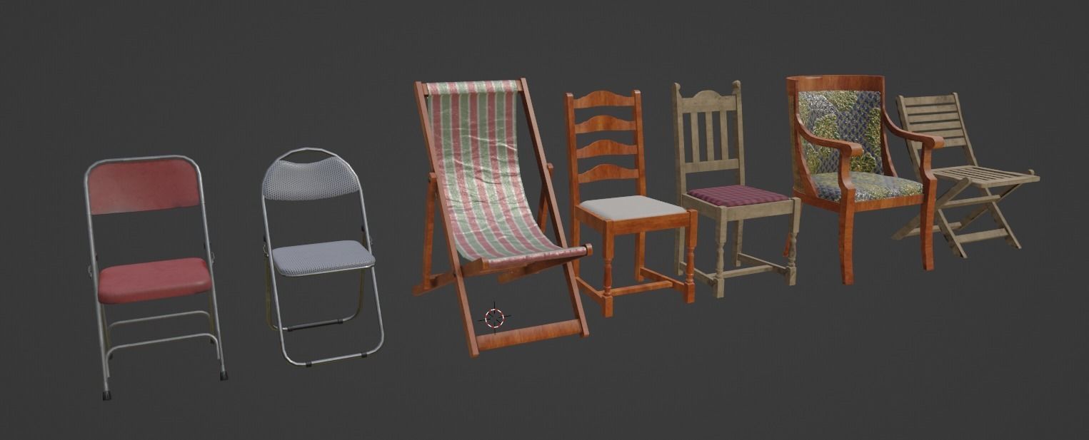 3D model 7chair pack x2 textures per one 3D model Low Poly PBR VR / AR ...