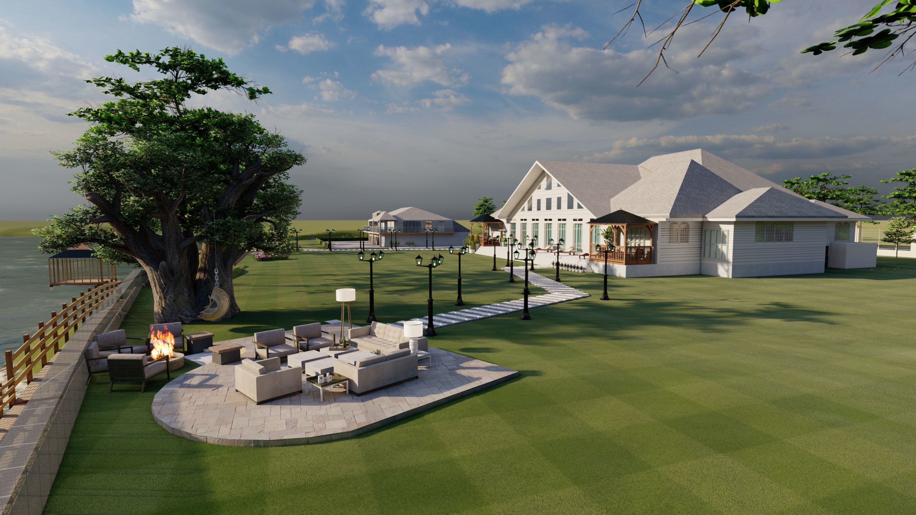 3D model Landscape lake house 3D Farm house design VR / AR / low-poly ...