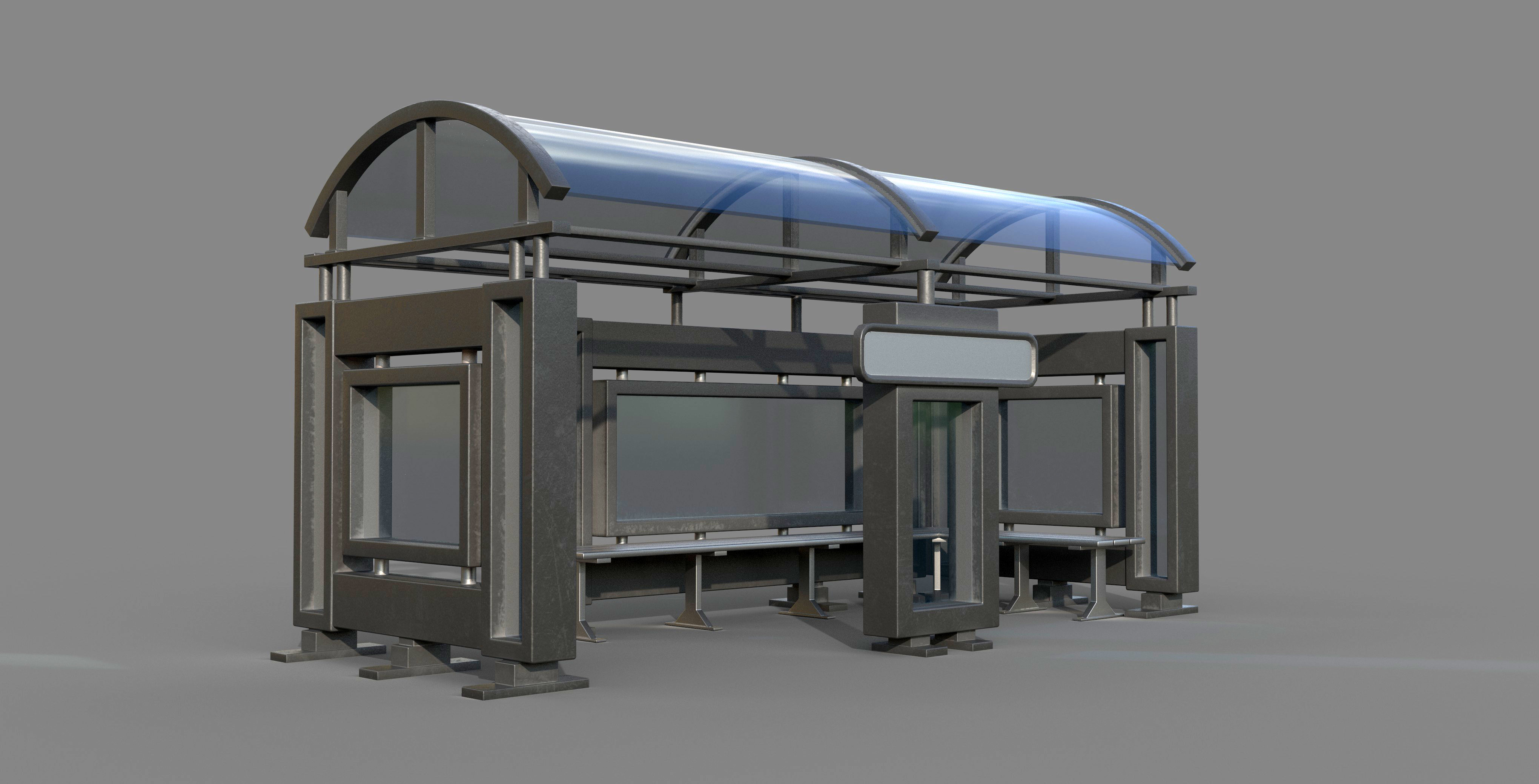 3D model 12 Bus Stop Base Mesh with UVs and Textures Vol 1 VR / AR ...