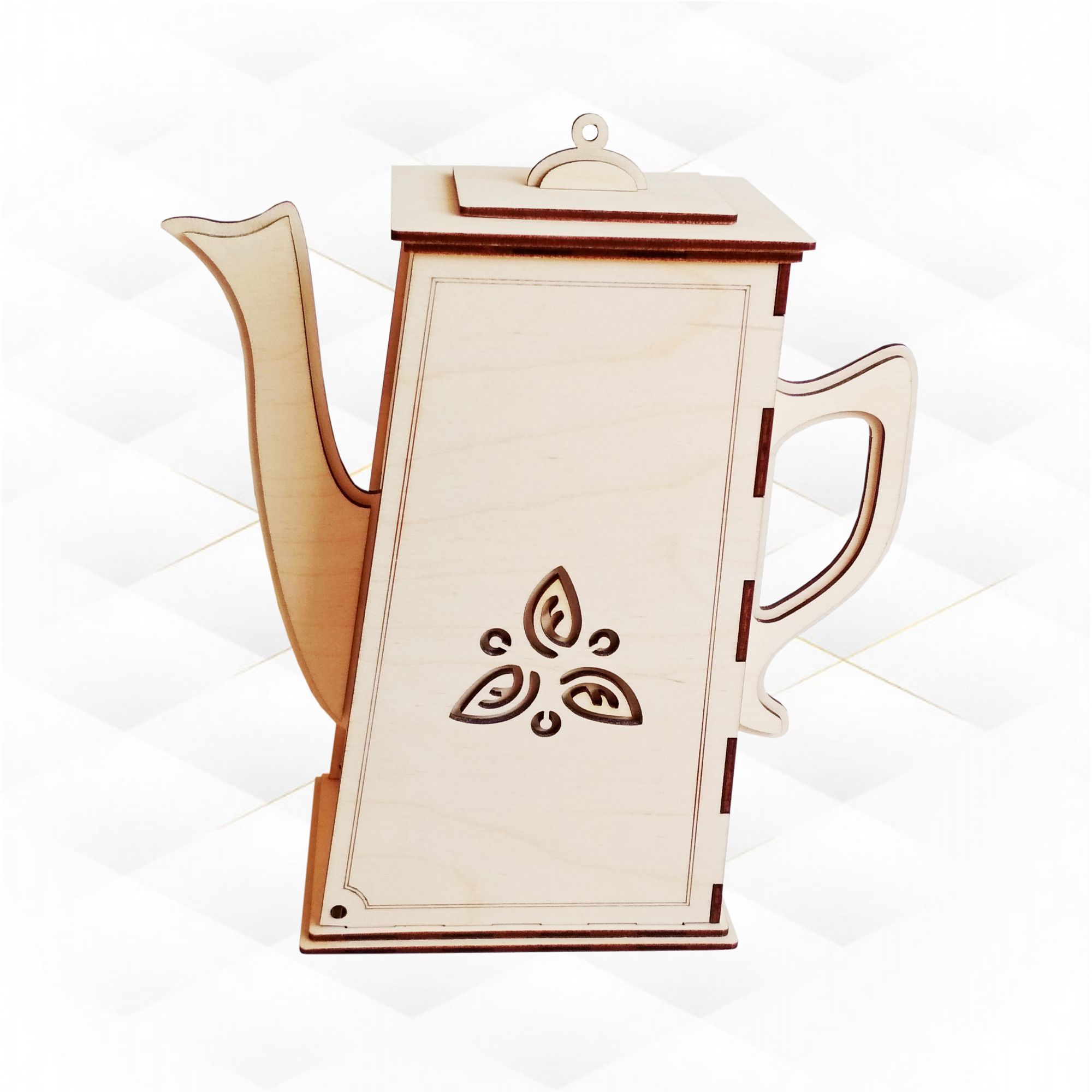 Tea box teapot plan for laser cut Ready cut table decor drawing 3D ...