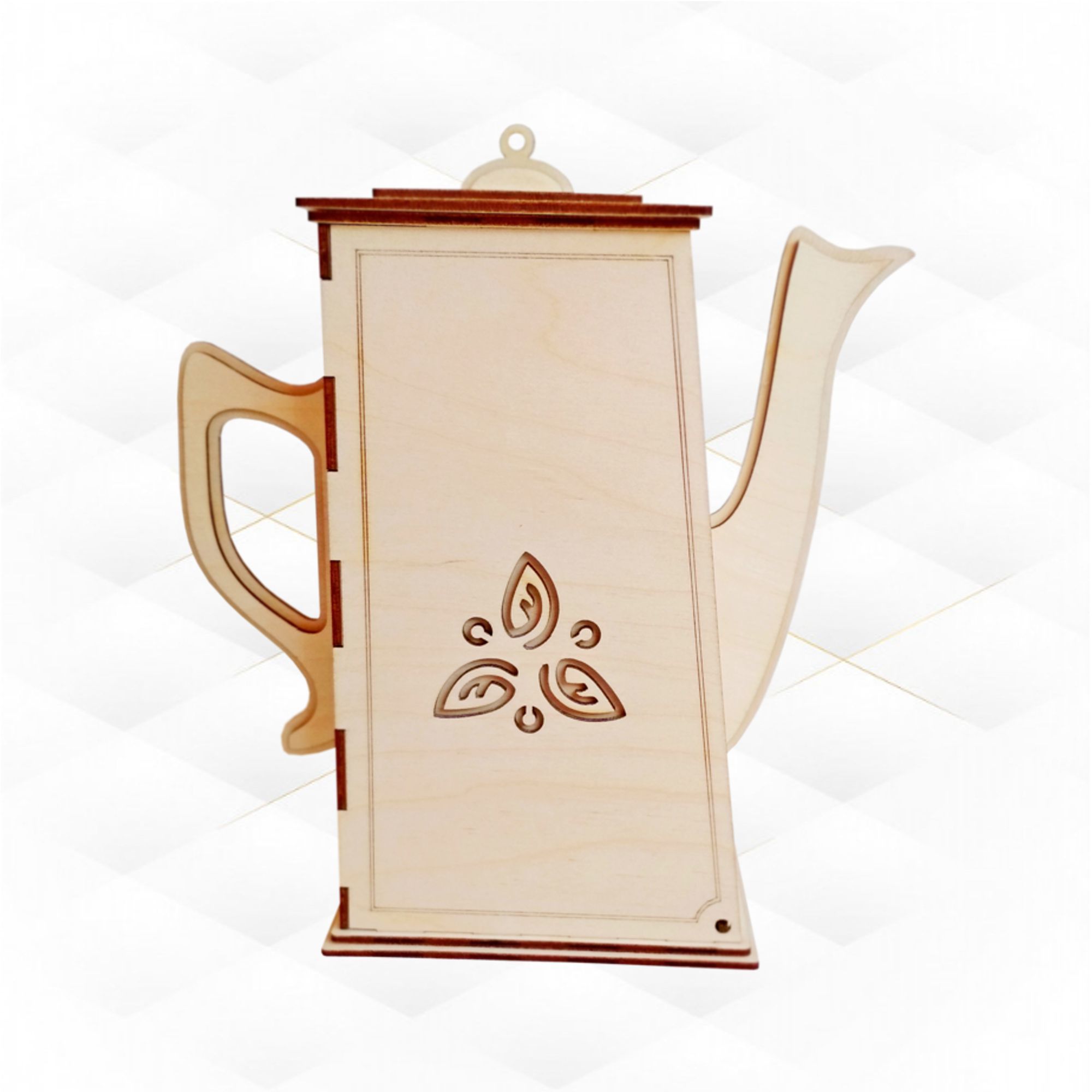 Tea box teapot plan for laser cut Ready cut table decor drawing 3D ...