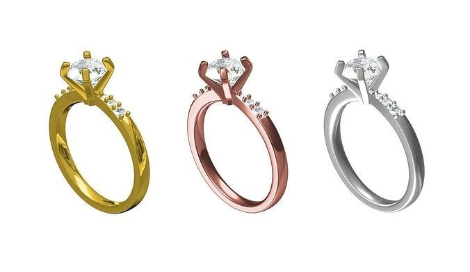 Round Cut Diamond Solitaire Engagement Ring 3D model 3D printable ...