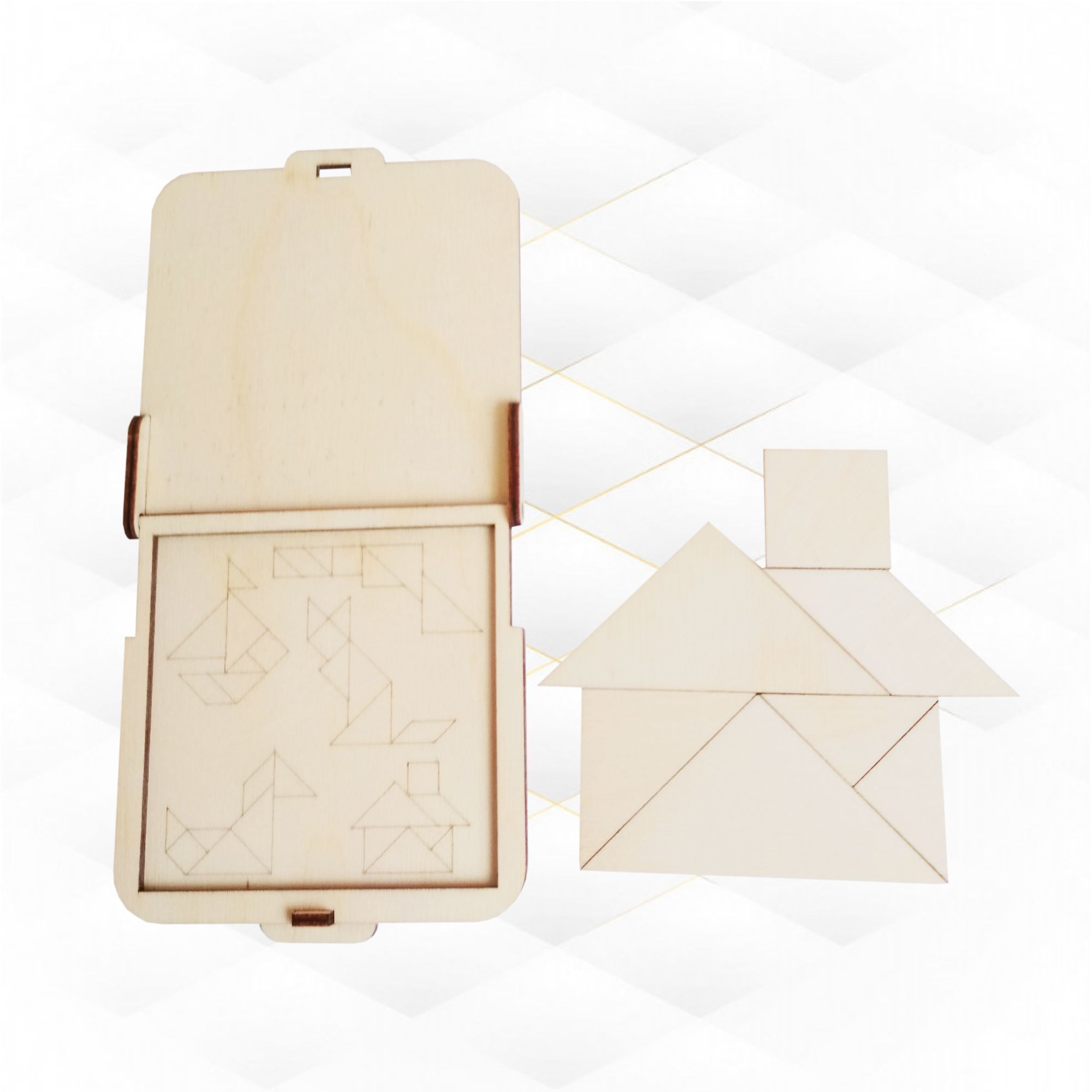 Tangram pocket game laser cut plan Ready cut puzzles drawing 3D model ...