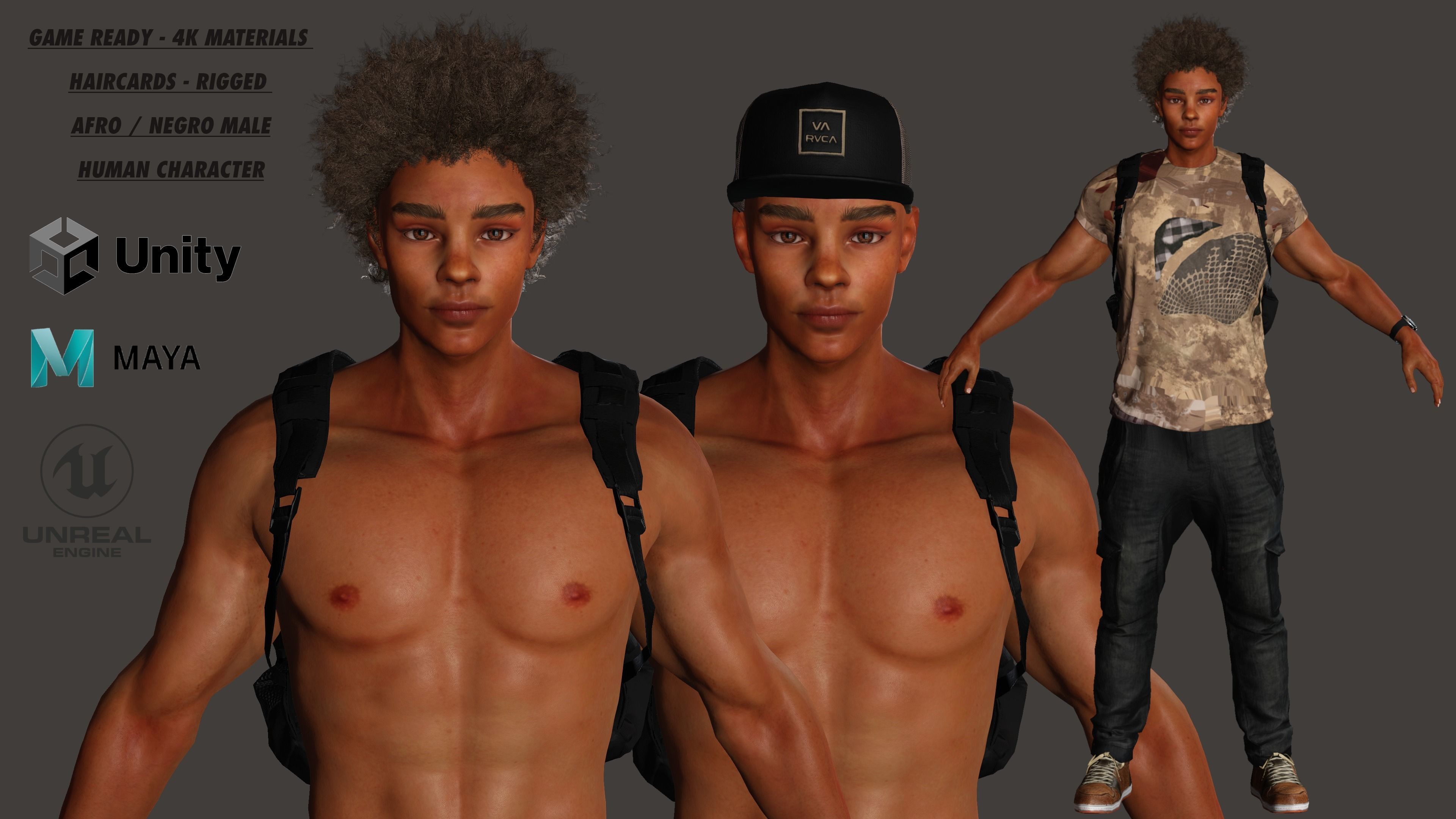 3D model AAA 3D MODEL AFRO NEGRO MALE - RIGGED GAME READY CHARACTER VR ...