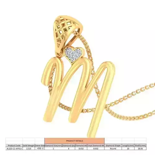 M Letter pendant 3D model 3D printable | CGTrader