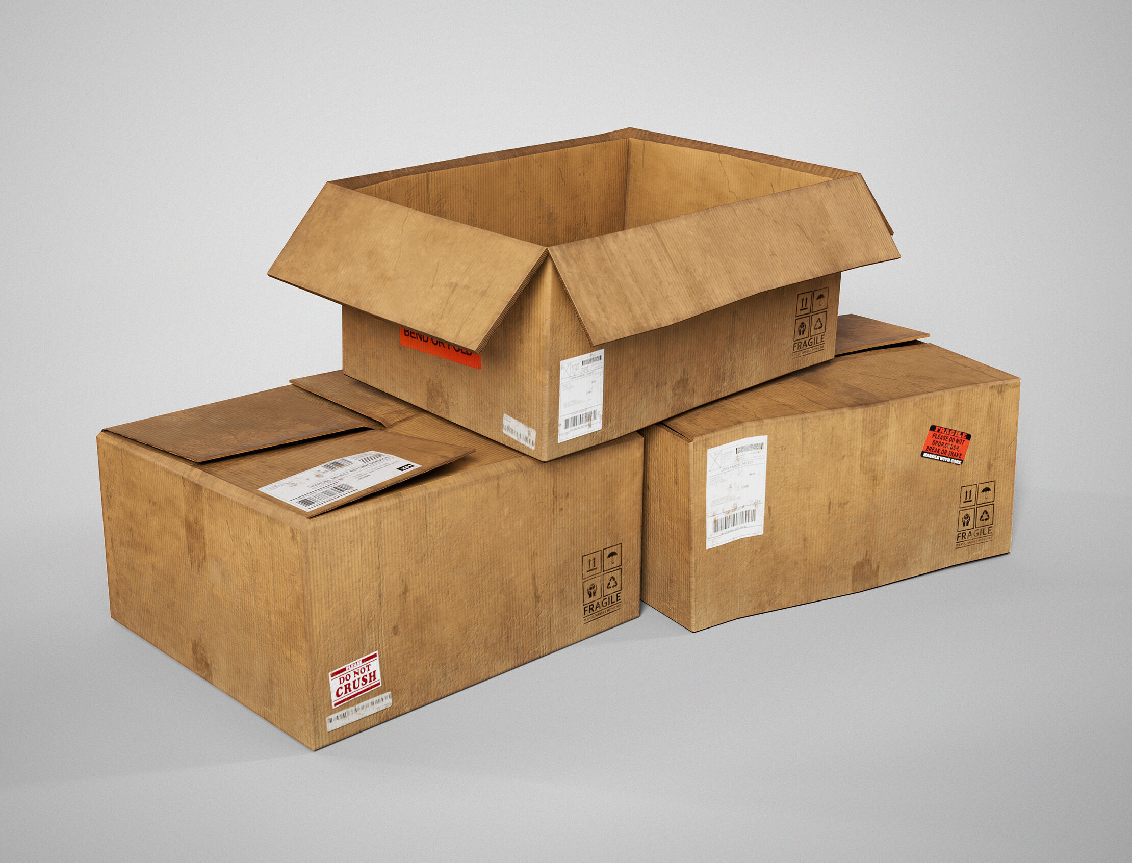 Set of 3 Cradboard Boxes - PBR Low-Poly Game Ready Storage Box free VR ...