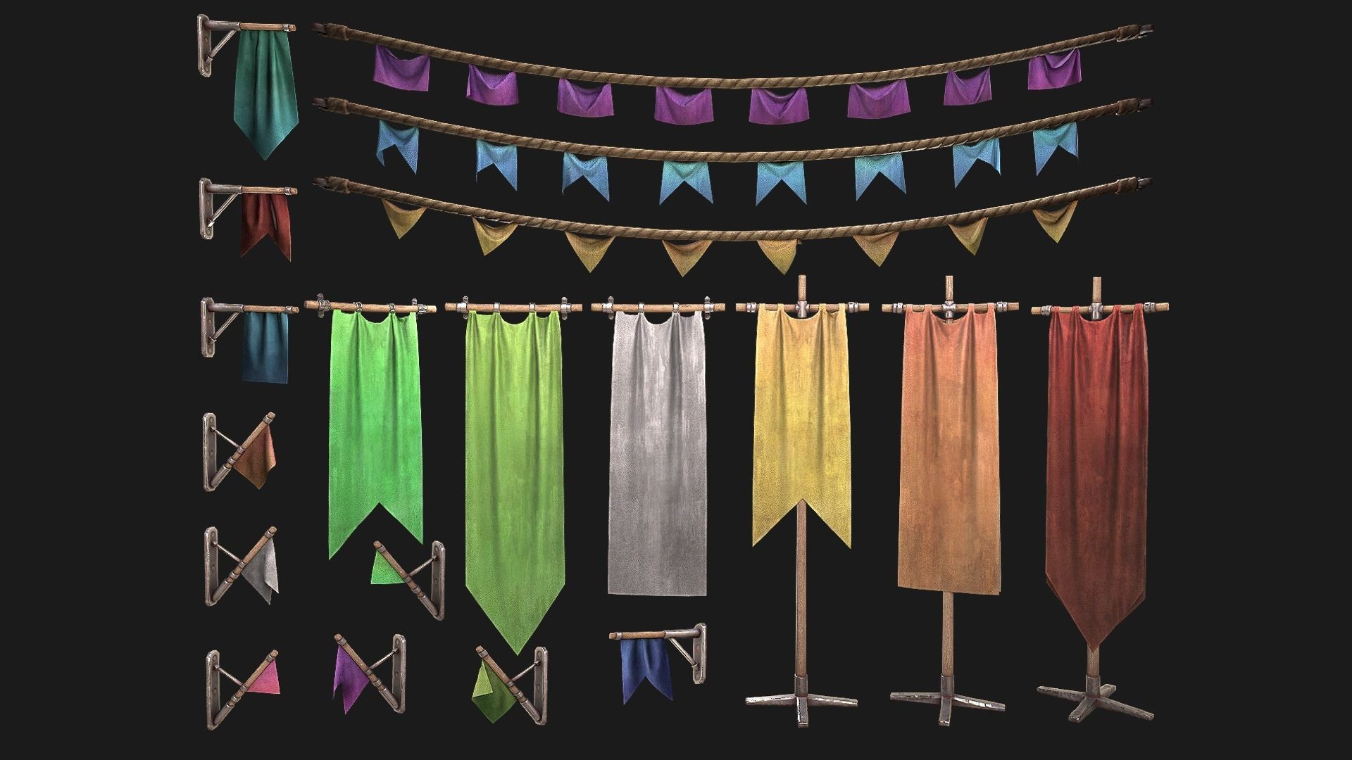 3D model Medieval Flags Pack VR / AR / low-poly | CGTrader