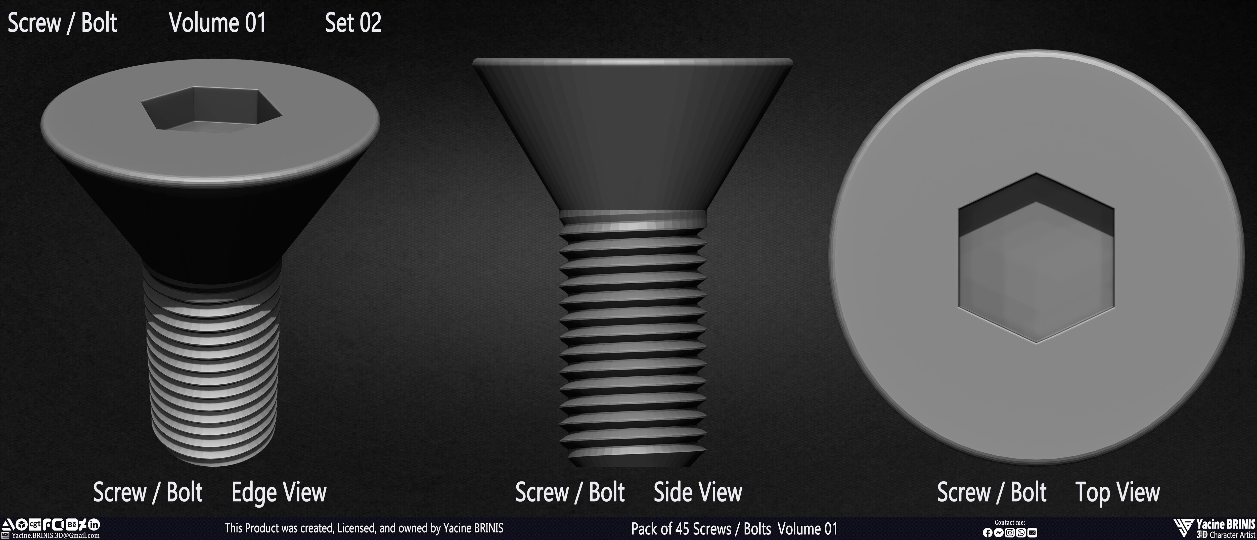 3D model Pack of 45 Screws-Bolts Volume 01 VR / AR / low-poly | CGTrader