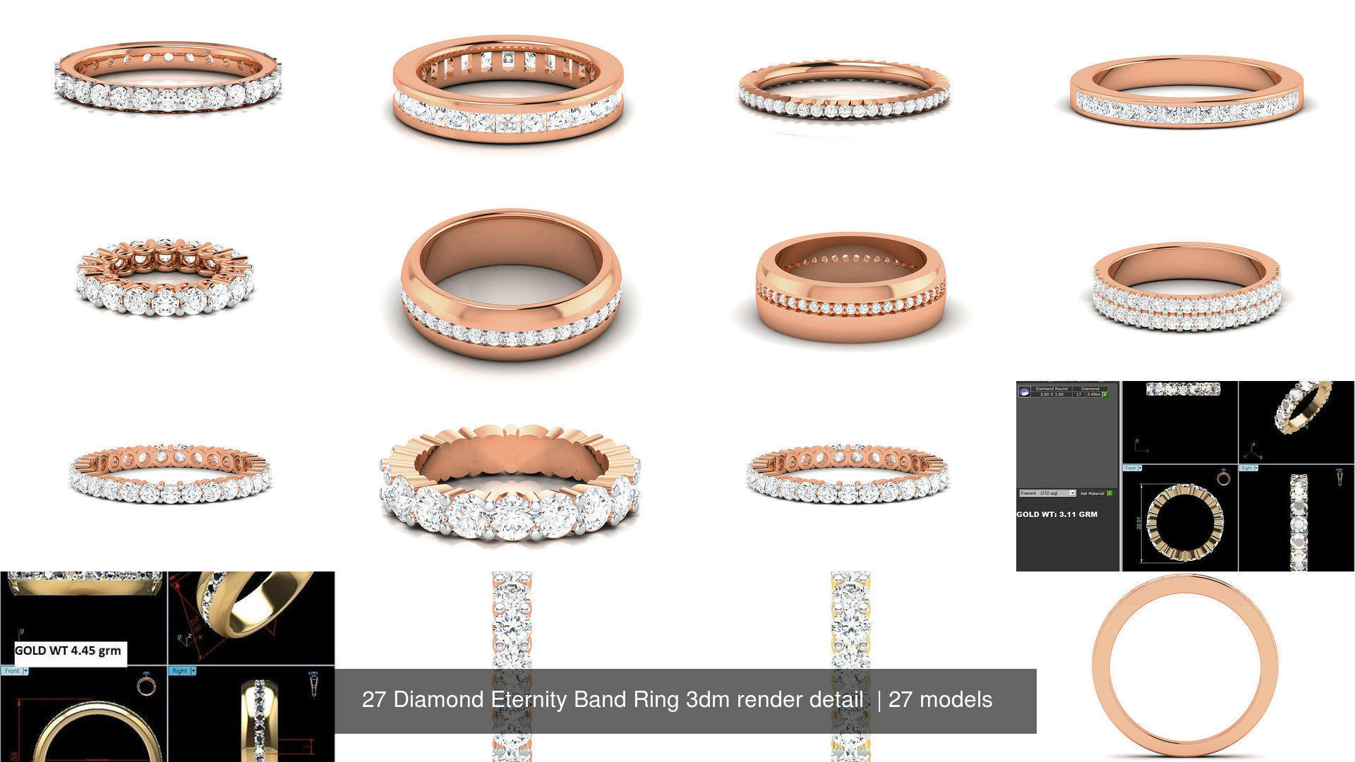 27 Diamond Eternity Band Ring 3dm render detail 3D Model Collection | CGTrader