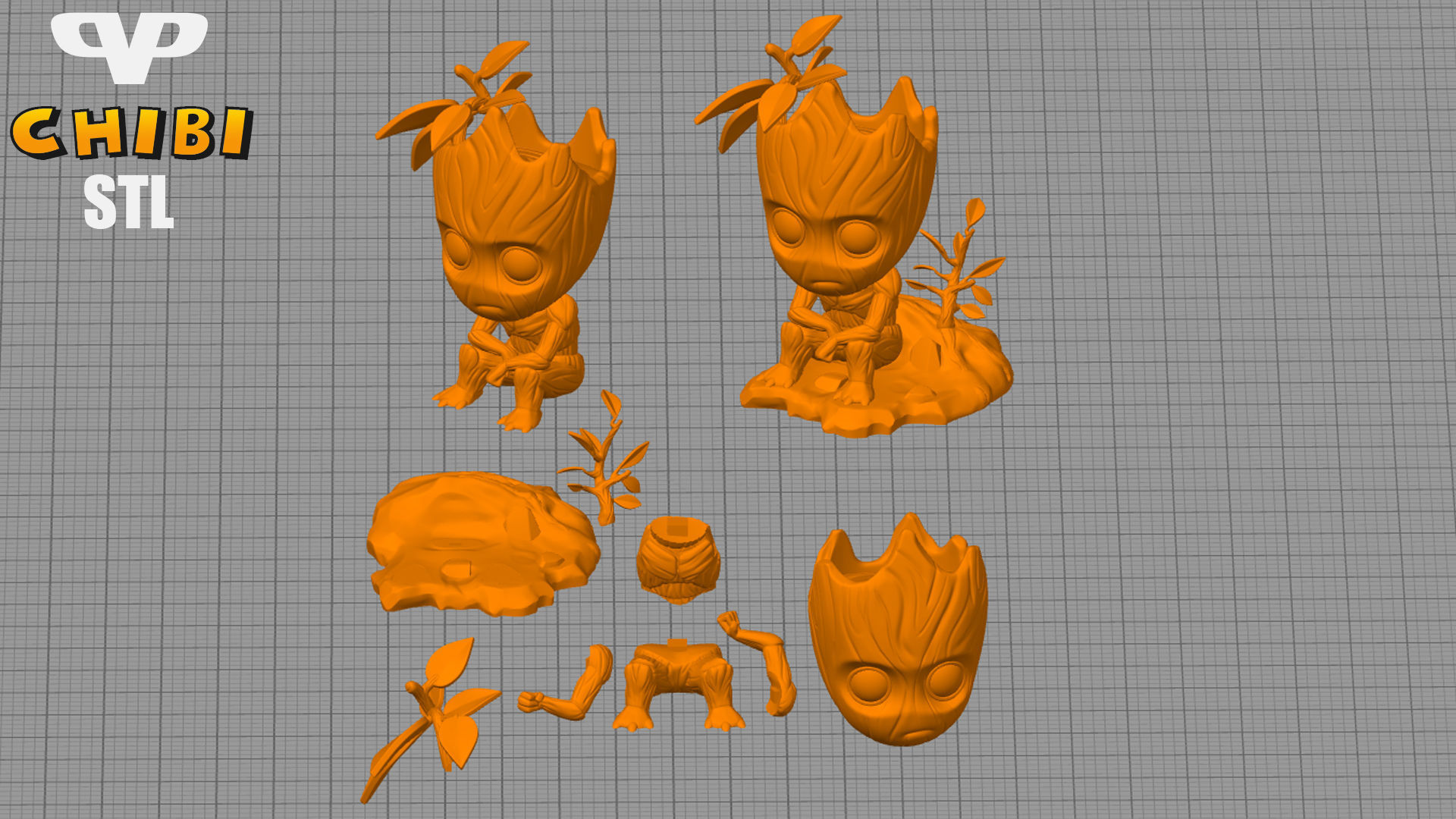 Baby Groot Chibi STL for 3D Printing ChibiSTL 3DXM 3D model 3D ...