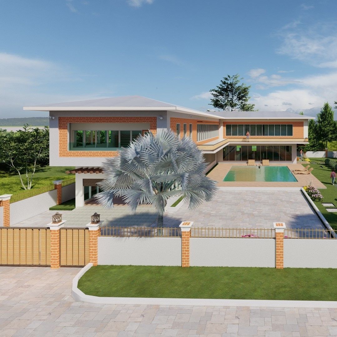 L-Shaped House Plans 3D model animated | CGTrader