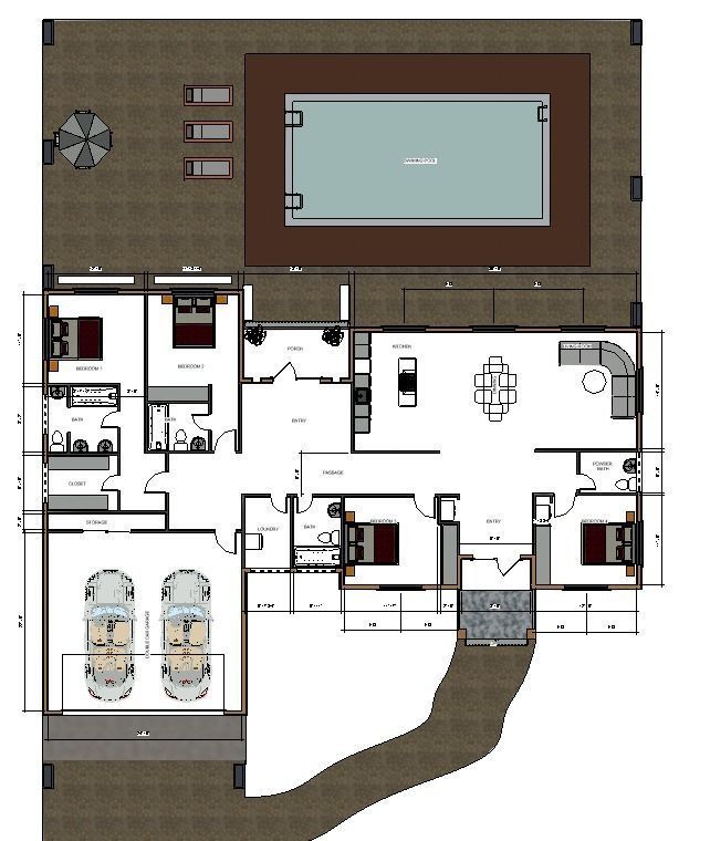 4 Bedroom house plan 3D model | CGTrader