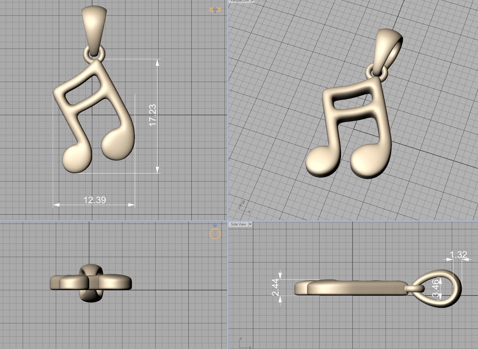 Music Note Pendant 17mm Music Necklace 3dprint model 3D model 3D ...