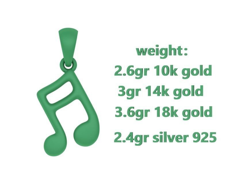 Music Note Pendant 17mm Music Necklace 3dprint model 3D model 3D ...