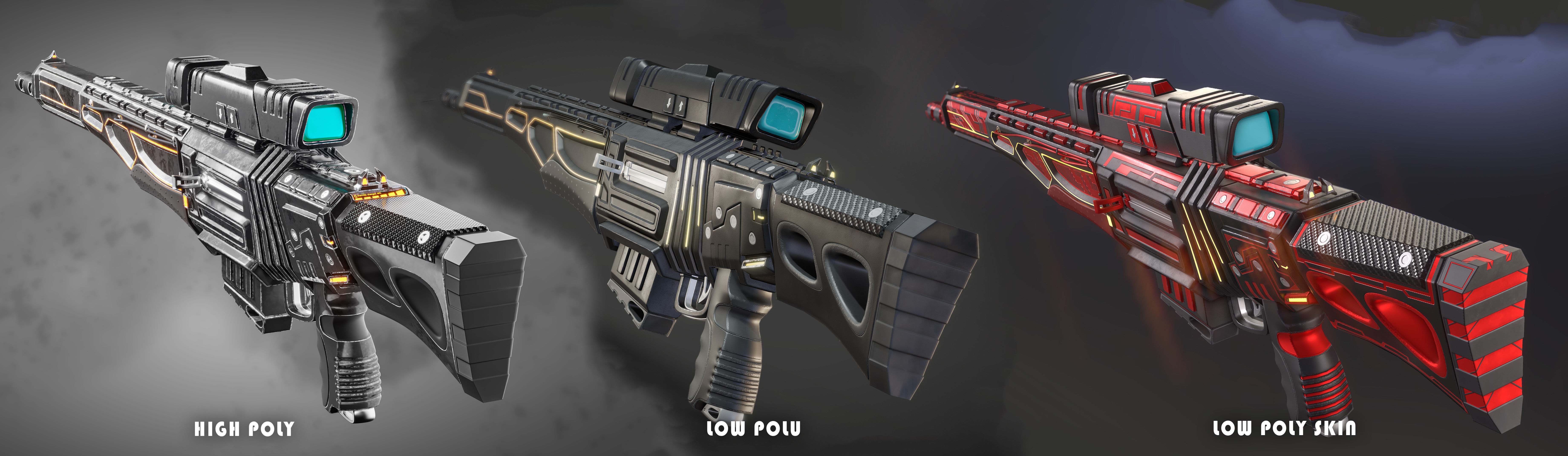 3D model PBR game ready sci fi sniper rifle package VR / AR / low-poly ...