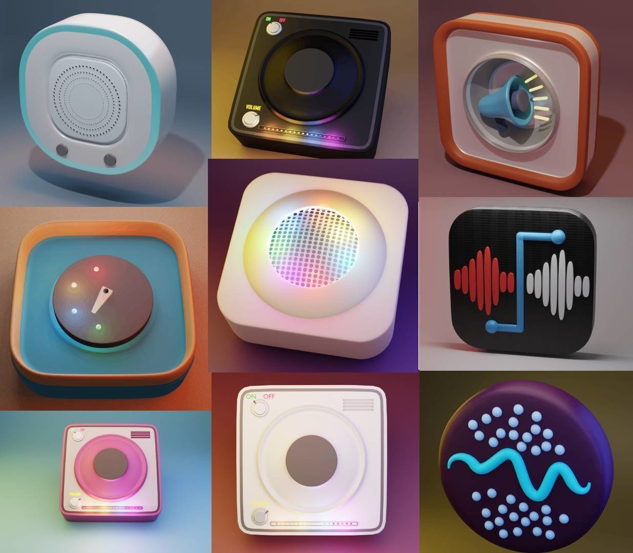 3D model 8 high quality white noise speaker App icons VR / AR / low ...