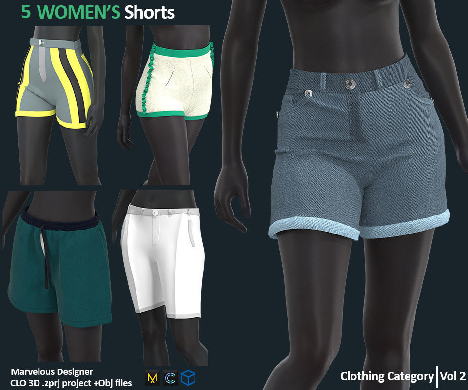 5 WOMEN SHORTS - Marvelous clo3d zprj obj fbx 3D model | CGTrader