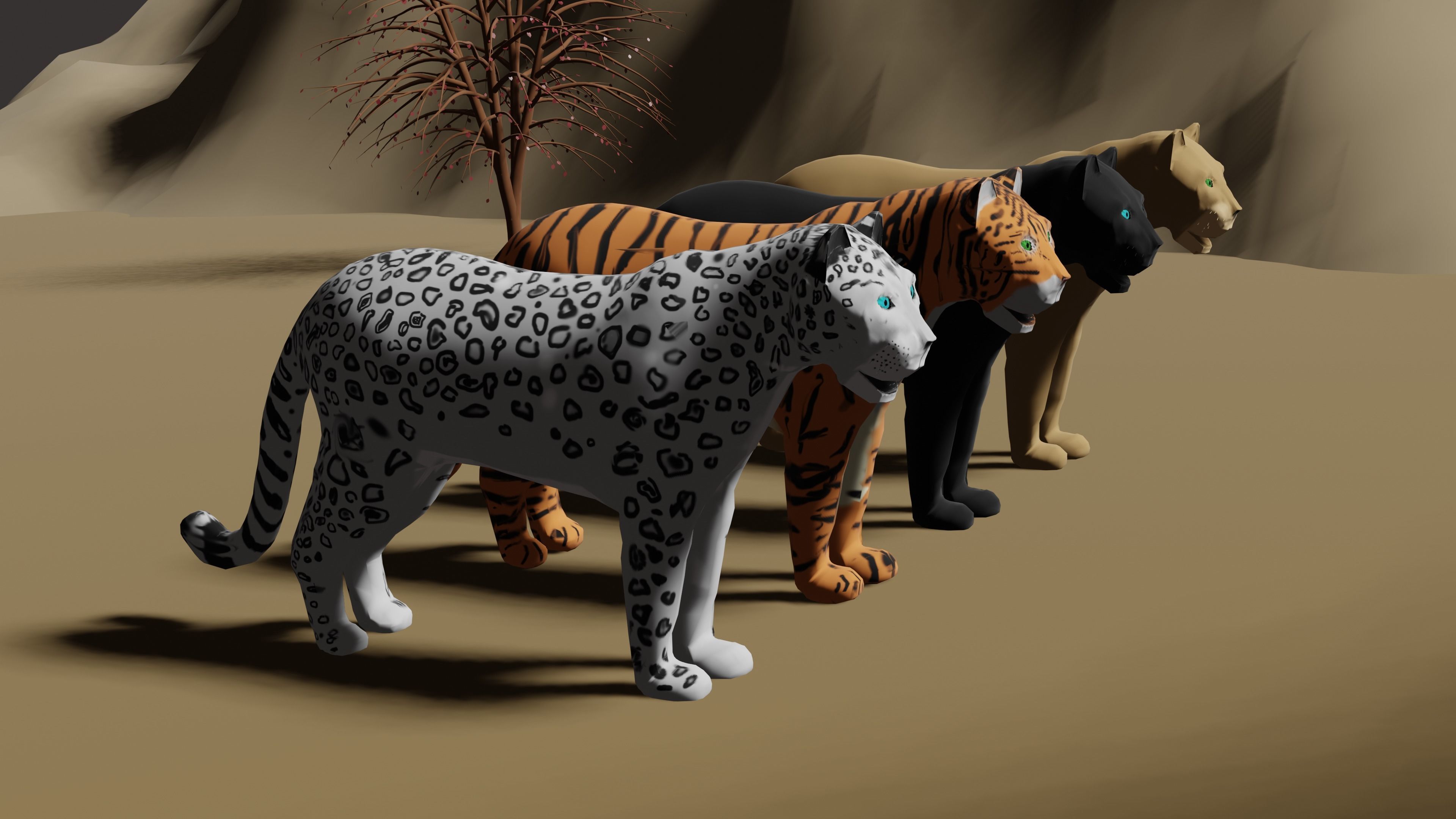Big Cats collection lioness panther tiger and snow leopard 3D model ...