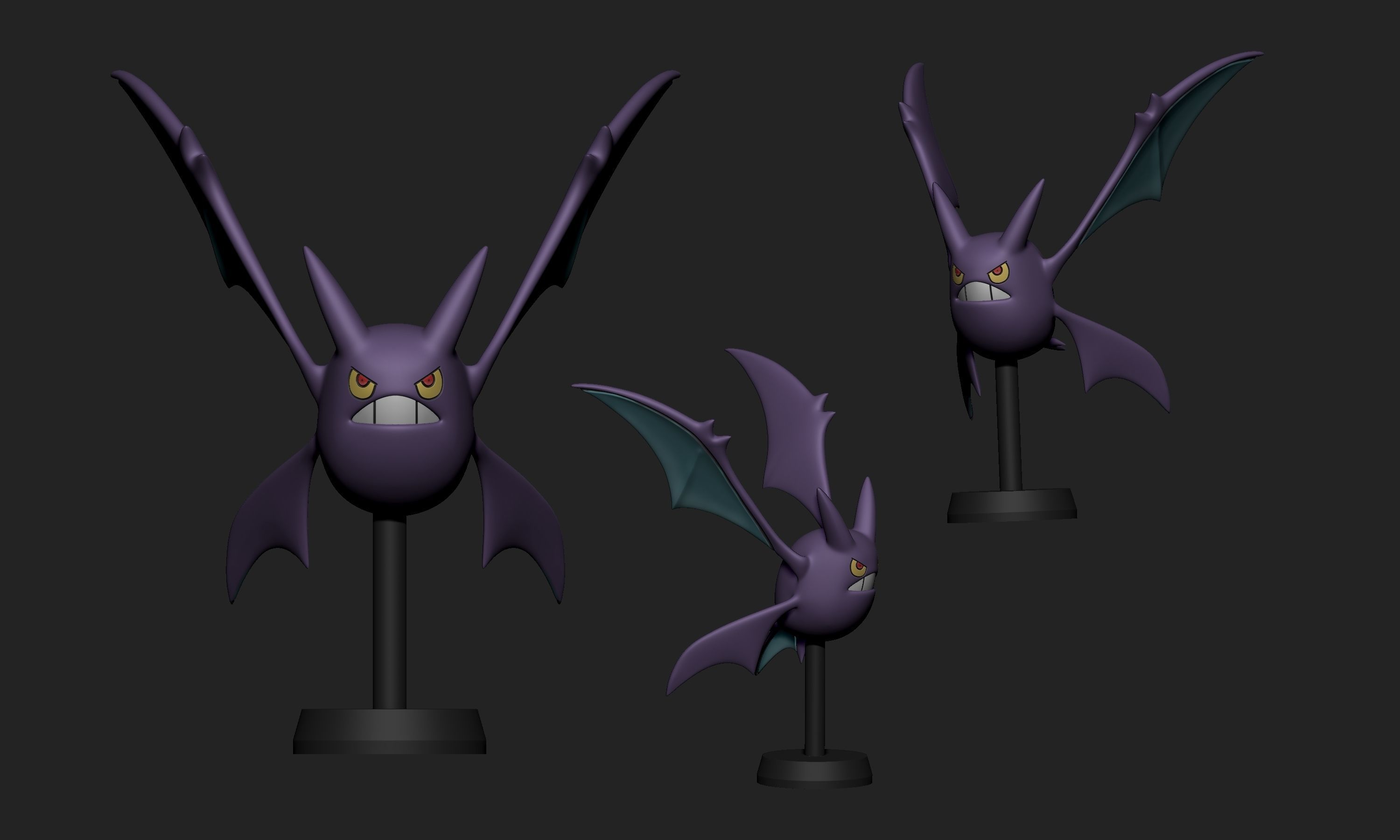 Pokemon - Zubat Golbat and Crobat with 2 poses 3D model 3D printable ...