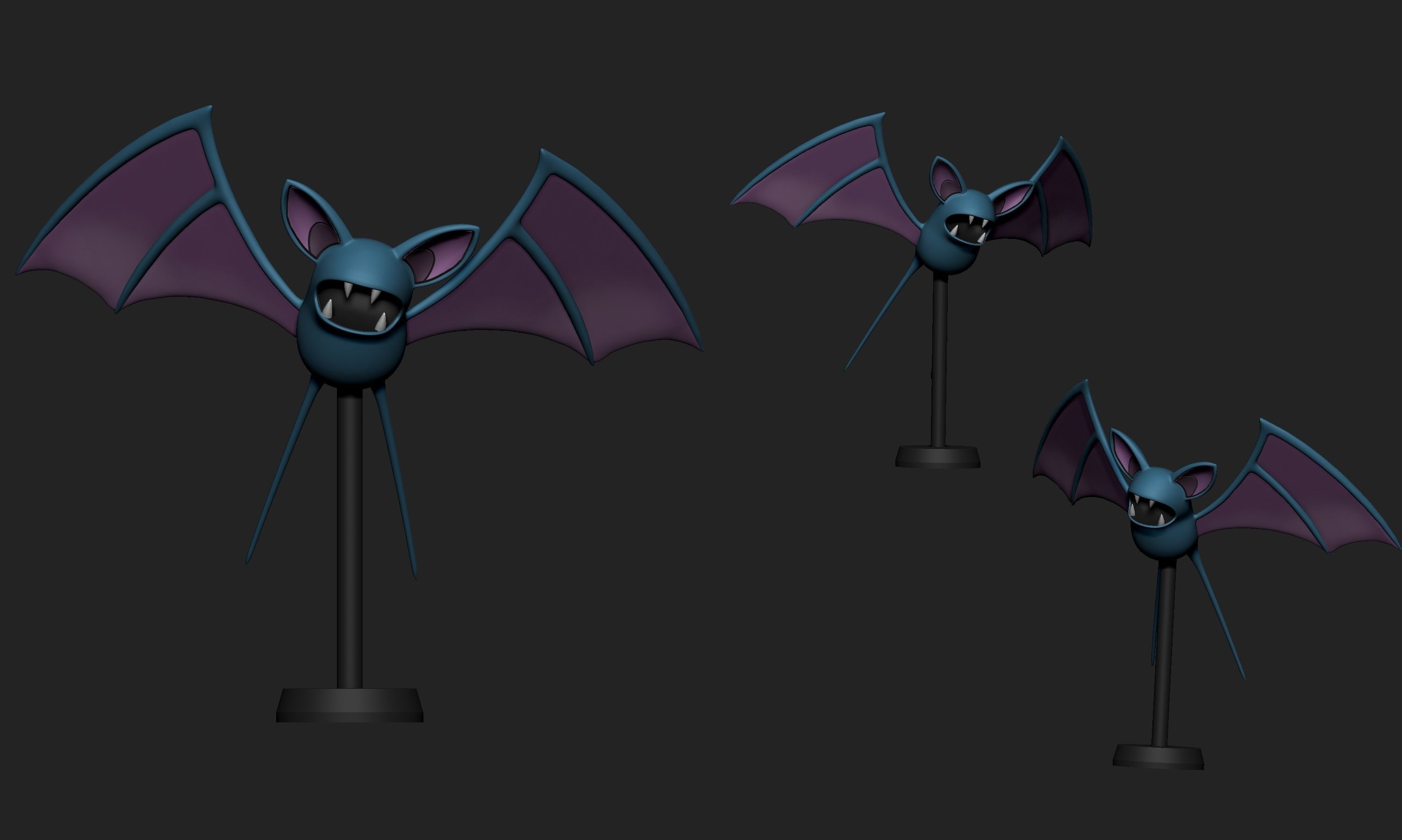 Pokemon - Zubat Golbat and Crobat with 2 poses 3D model 3D printable ...