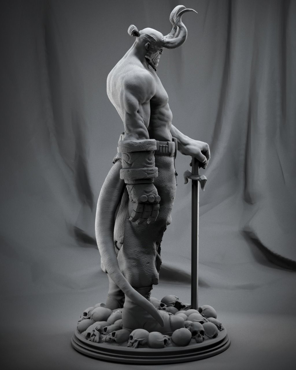 Hellboy 3D Print statue of demon holding sword 3D model 3D printable ...