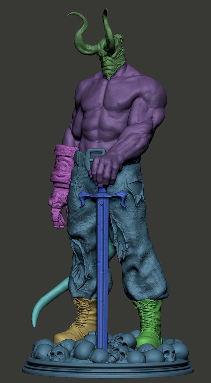 Hellboy 3D Print statue of demon holding sword 3D model 3D printable ...