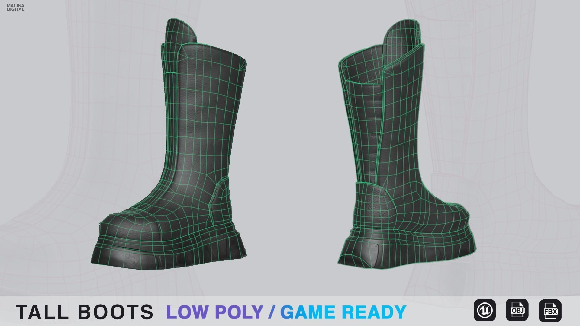 3D model Tall boots low poly game-ready asset VR / AR / low-poly | CGTrader
