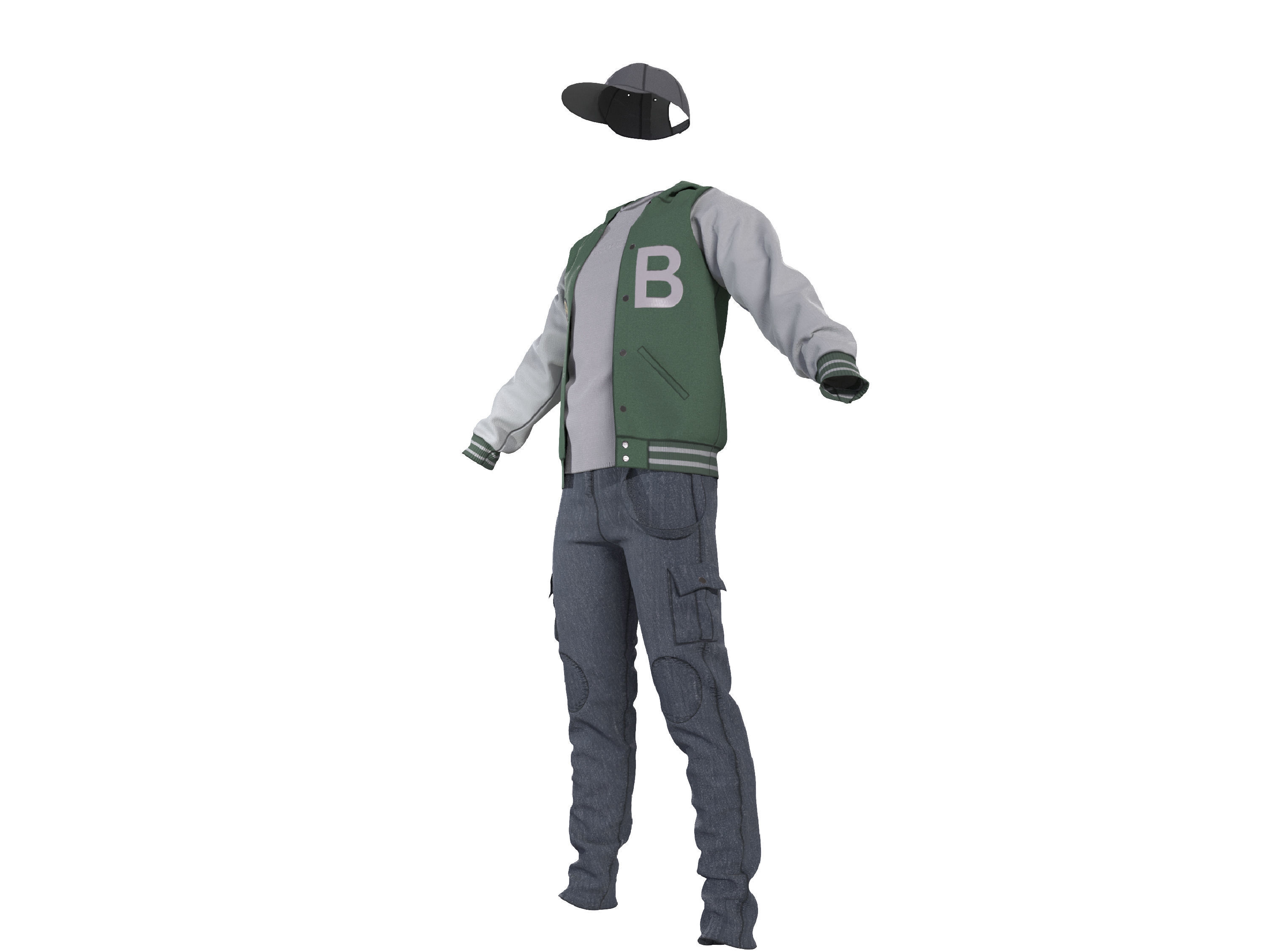 streetwear boy outfit baseball jacket pants shirt hat cap 3D model ...