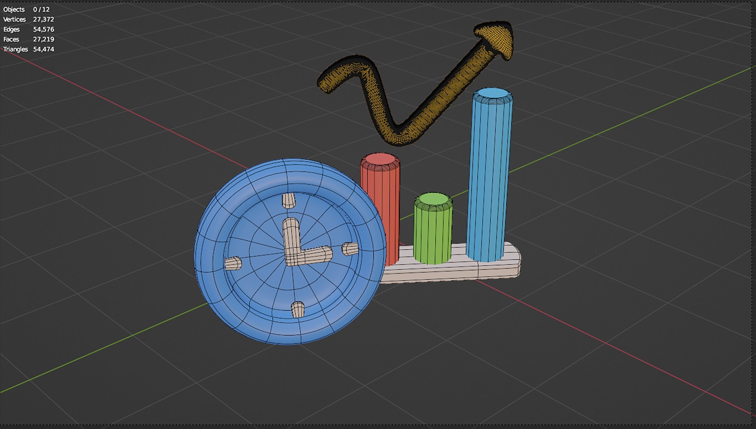 3D clock and color graphs pointing up icon 3D model | CGTrader