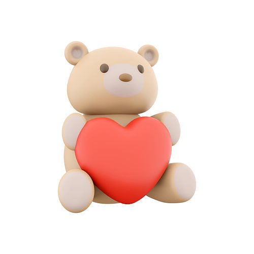 3d con of a teddy bear toy with a heart 3D model | CGTrader