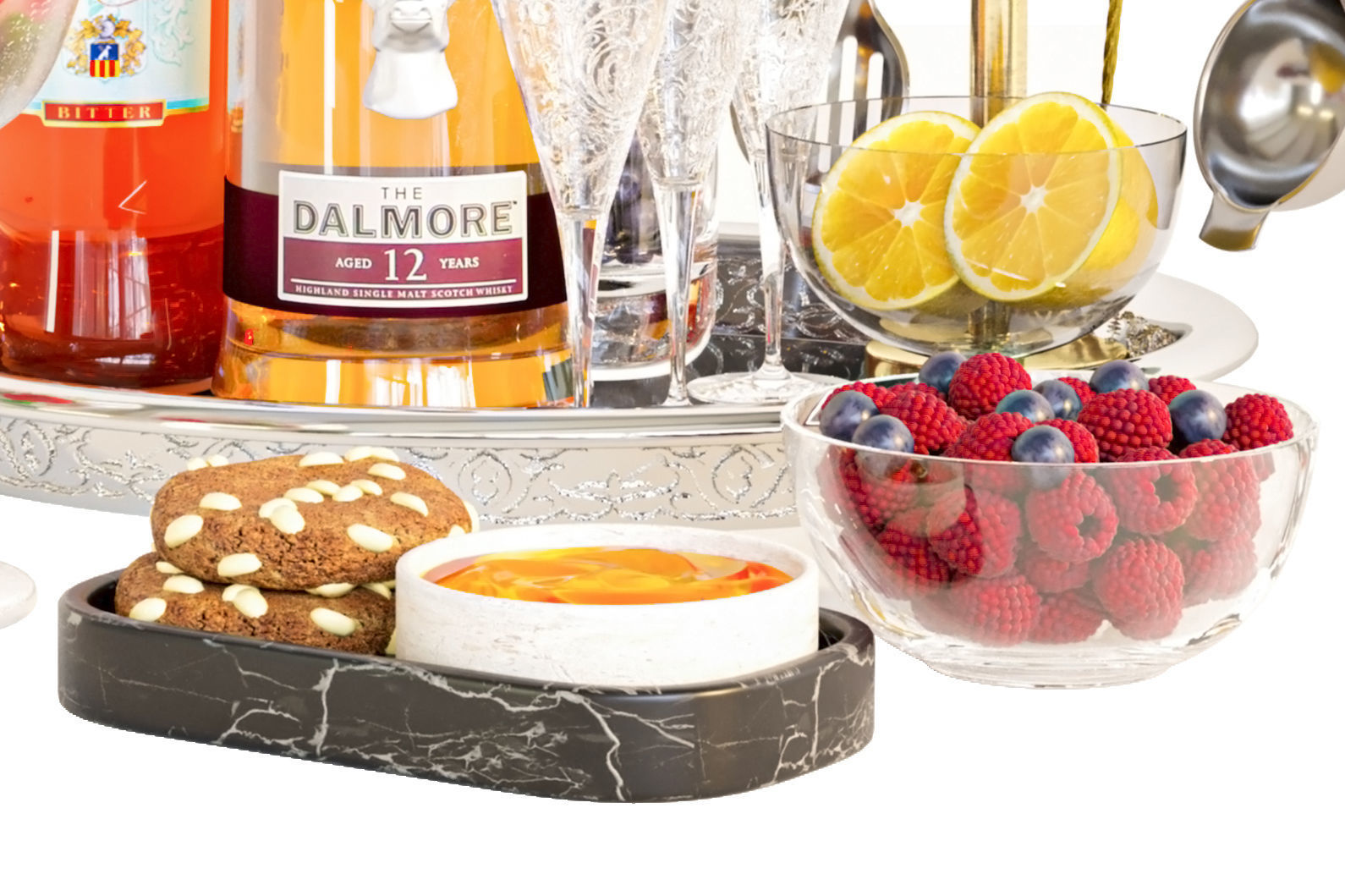 Tray with alcohol and fruit 3D model | CGTrader