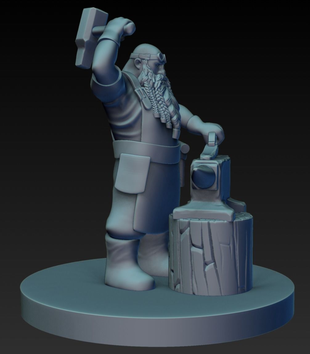 Dwarf Blacksmith Miniature 3D model 3D printable | CGTrader