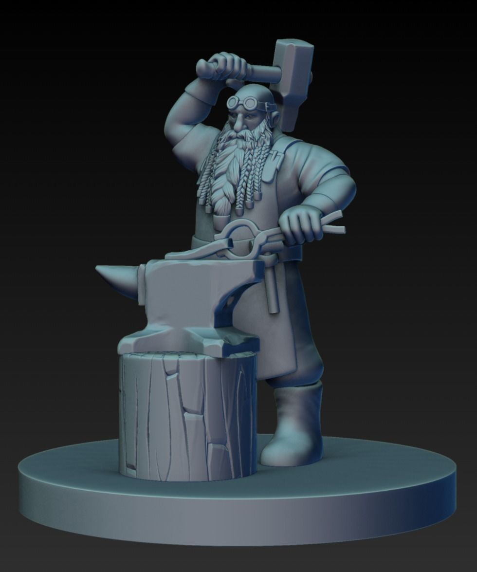 Dwarf Blacksmith Miniature 3D model 3D printable | CGTrader