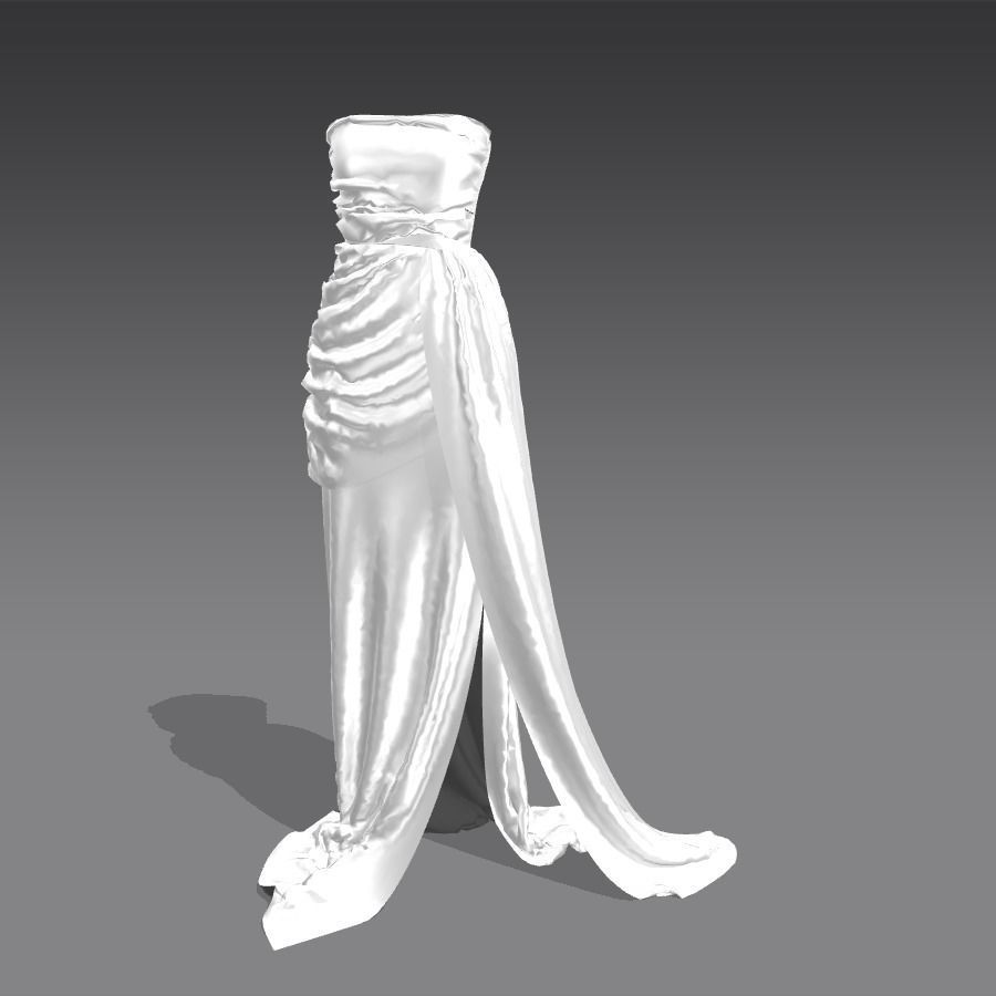 DRESS DRAPED WHITE SILK SATIN FRONT TAIL SLIT DETAIL 3D model | CGTrader