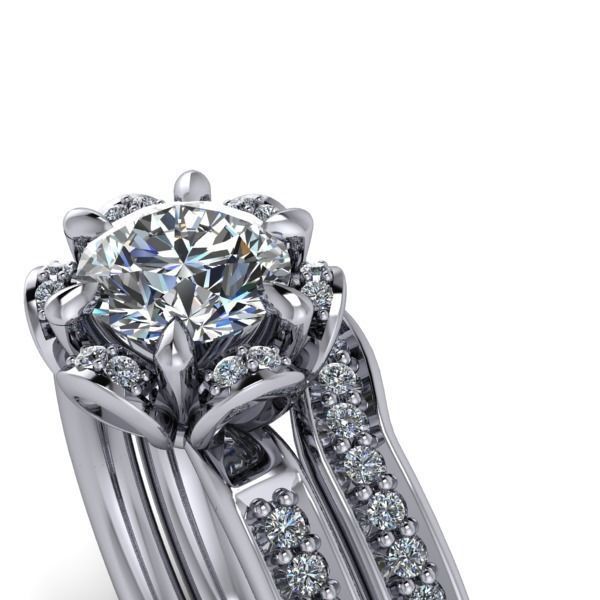 Cluster Halo Vintage Flower design modern bridal rings wedding 3D model ...