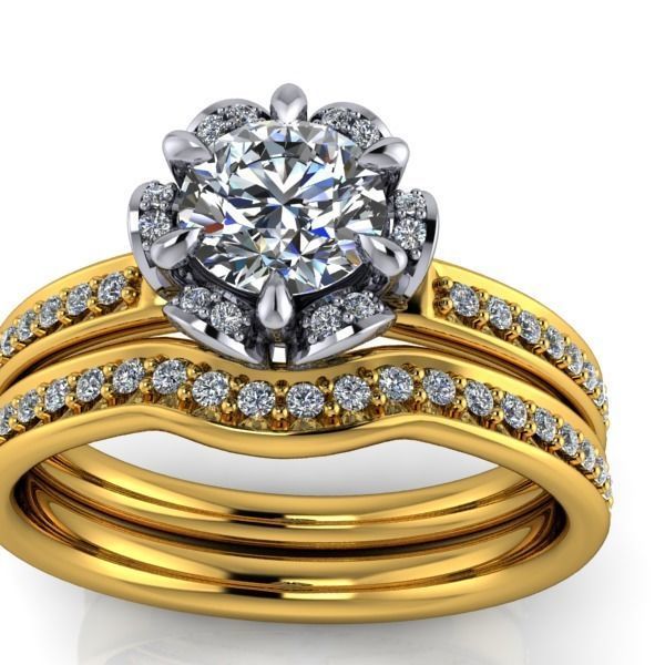 Cluster Halo Vintage Flower design modern bridal rings wedding 3D model ...