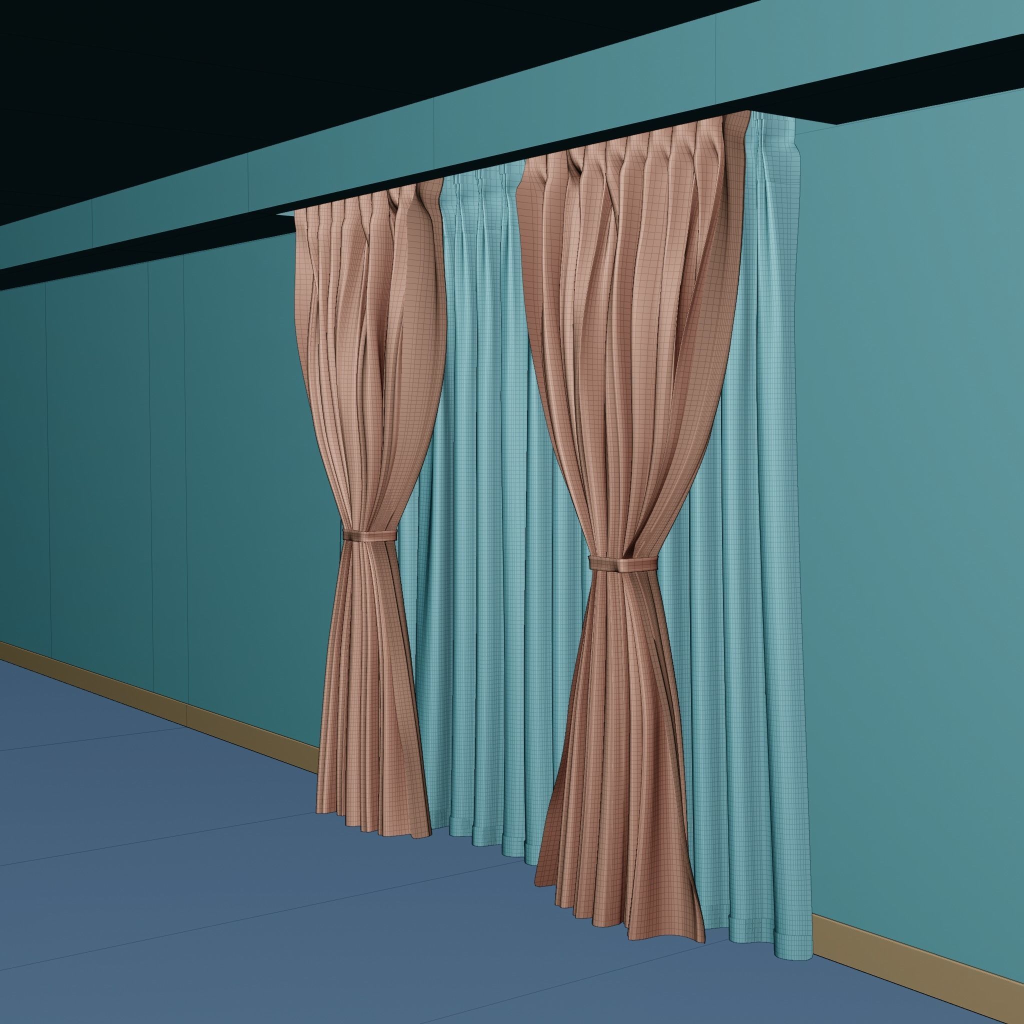pinch pleat double layer curtain free 3D model | CGTrader