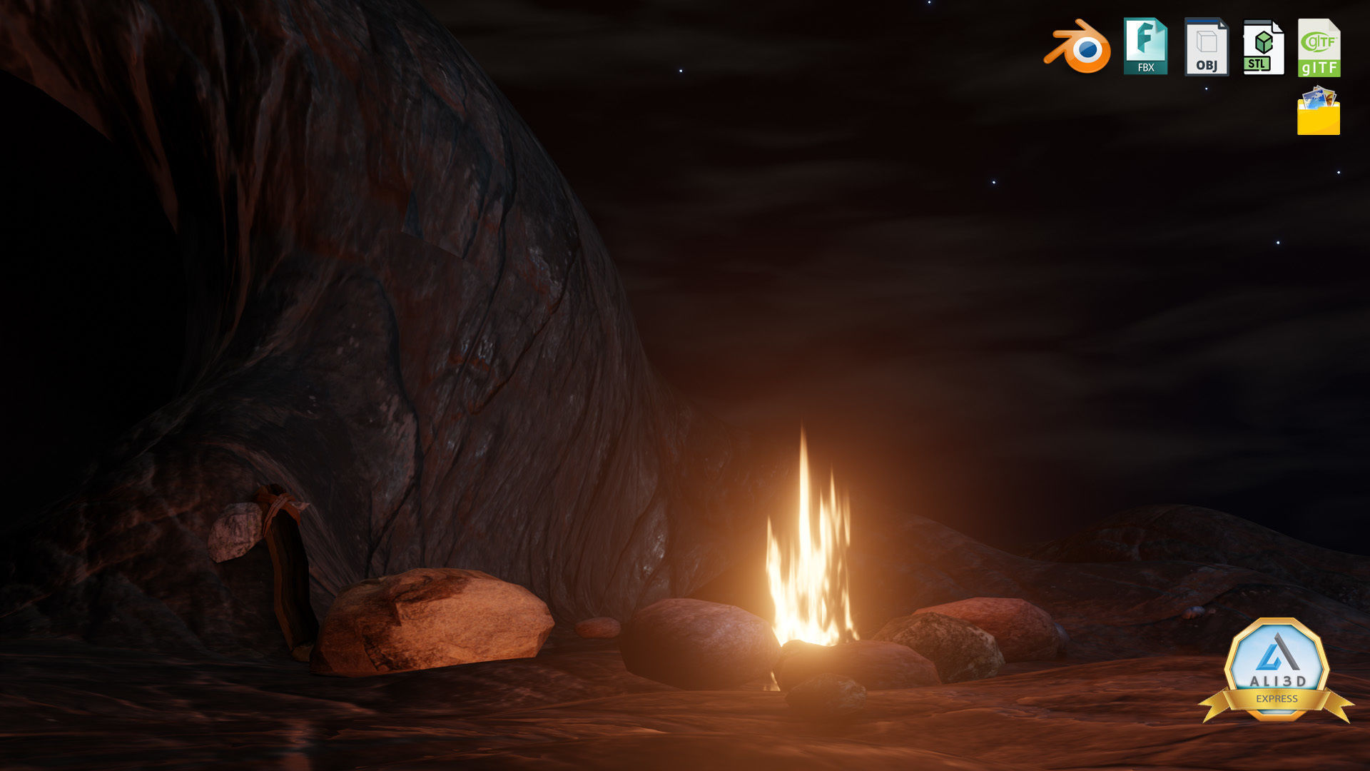 3D model Spooky cave with an animated Fire VR / AR / low-poly | CGTrader