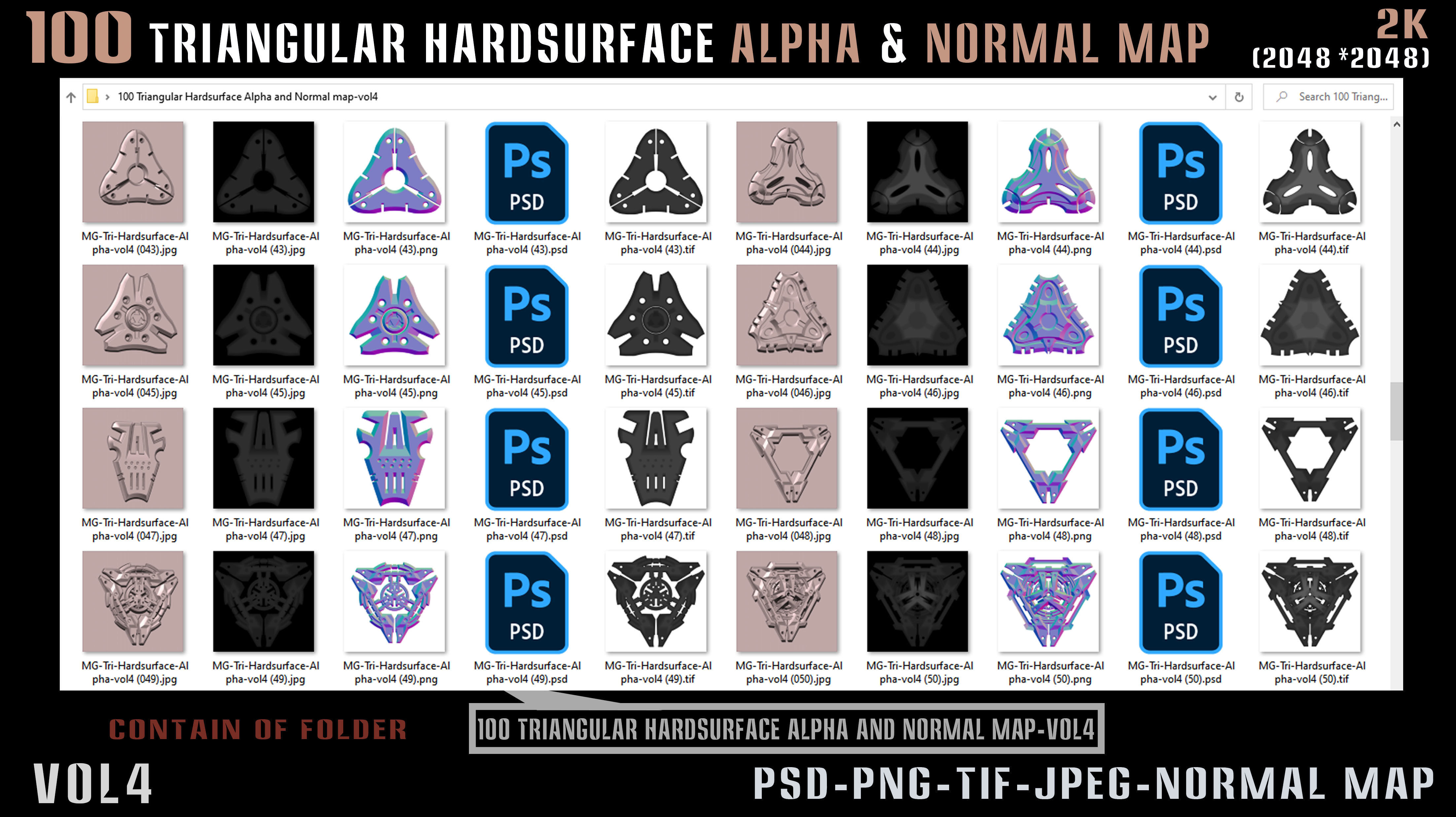100 Triangular Hardsurface Alpha and Normal map - vol4 3D model | CGTrader