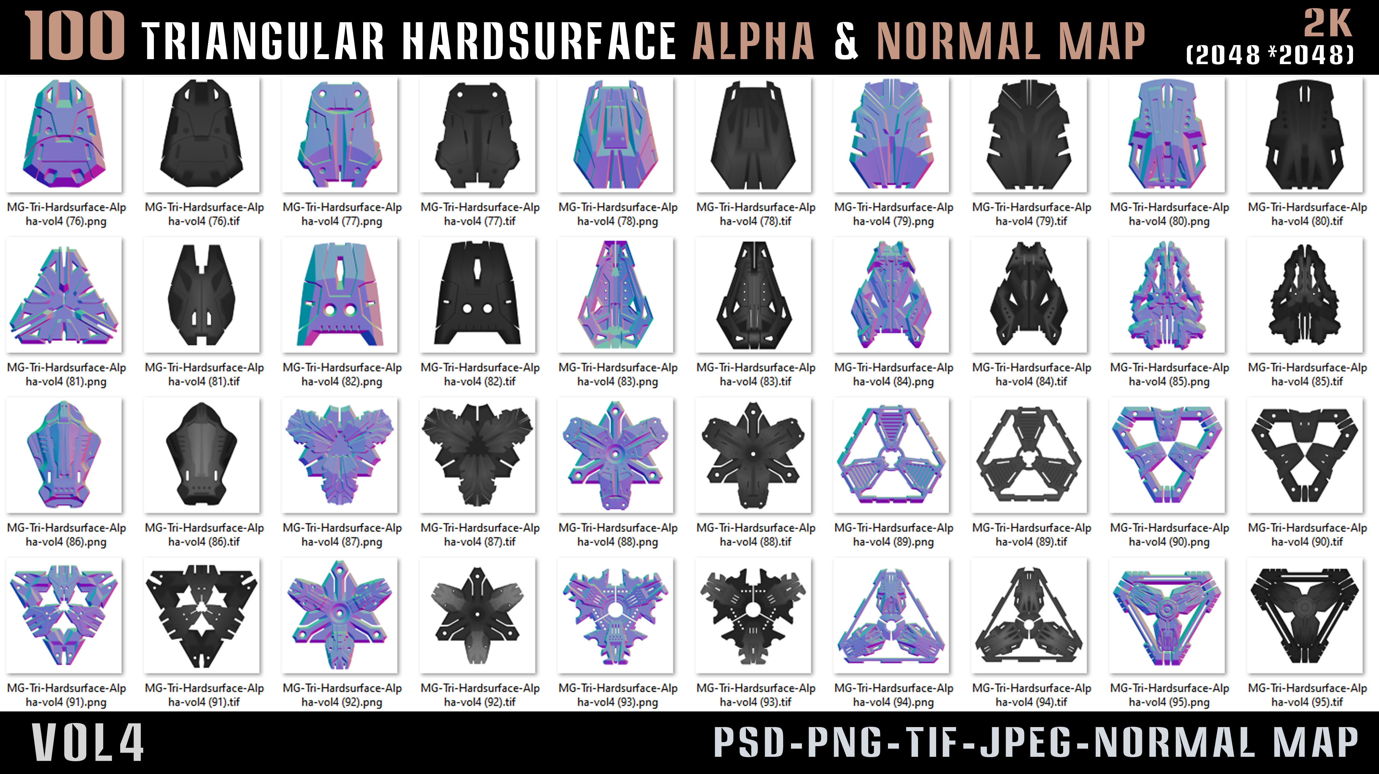 100 Triangular Hardsurface Alpha and Normal map - vol4 3D model | CGTrader