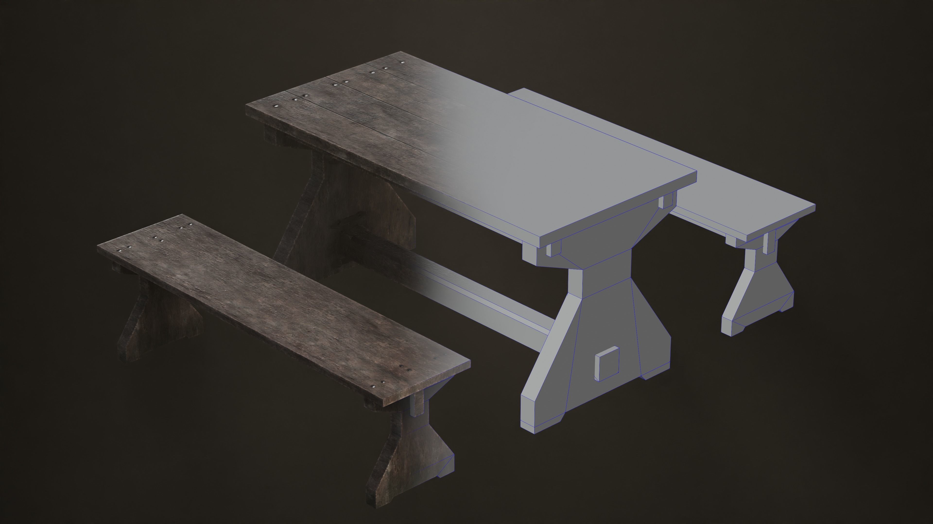 Medieval Dining Table free VR / AR / low-poly 3D model | CGTrader