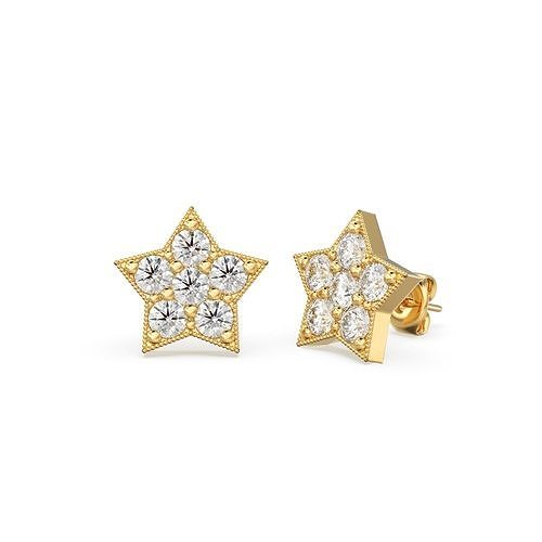 Star Diamond Stud Earrings Silver Zircon Celestial Body Jewelry 3D ...