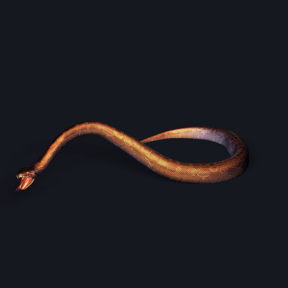 Skined LowPoly Realistic Black Python Snake 3D model rigged | CGTrader