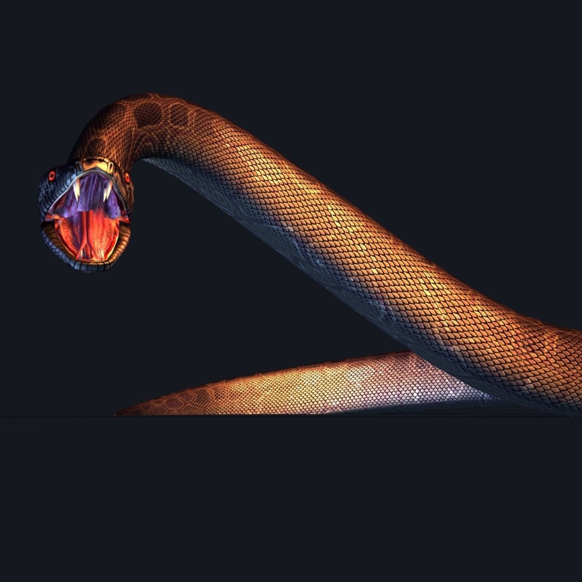 Skined LowPoly Realistic Black Python Snake 3D model rigged | CGTrader