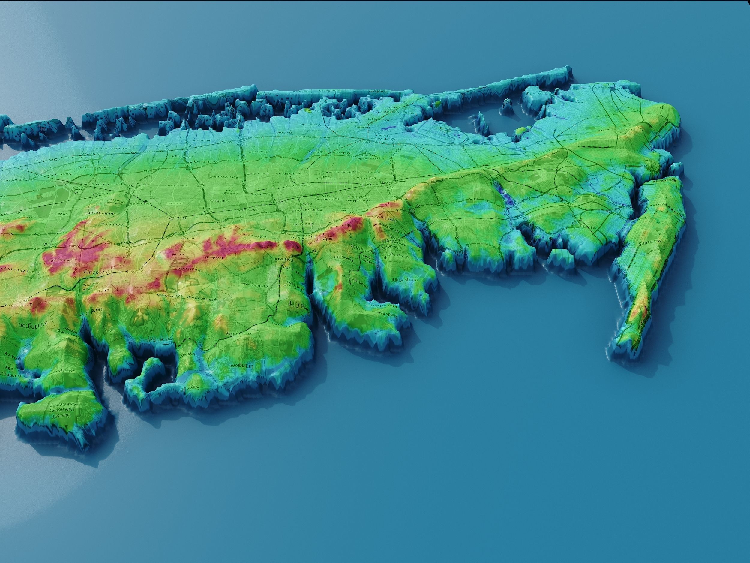 Topographic map of the Long Island and New-York 3D model | CGTrader