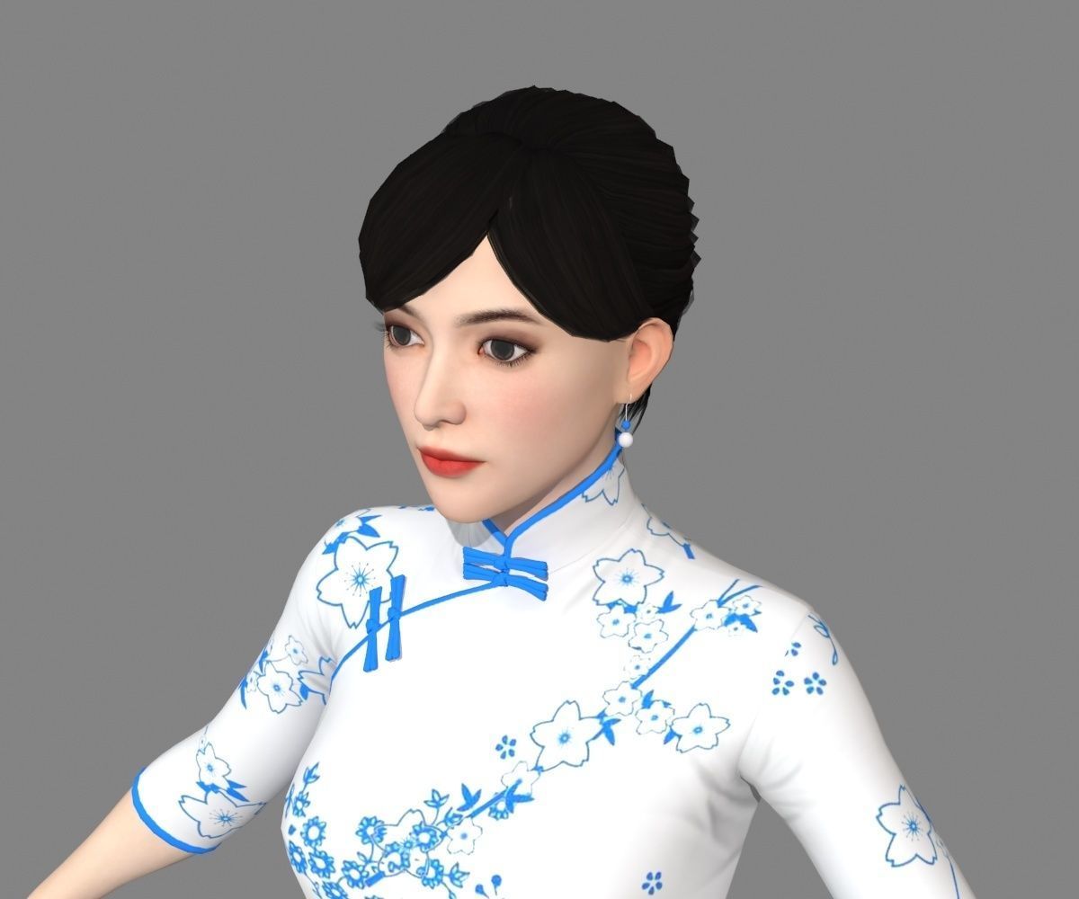 Chinese ancient Chinese cheongsam beauty 3D model rigged | CGTrader