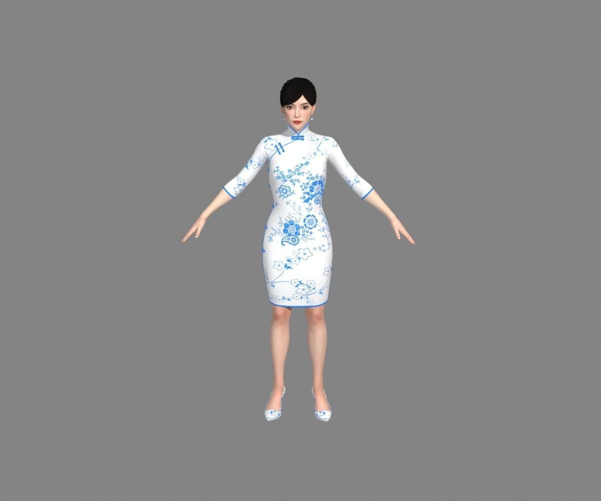 Chinese ancient Chinese cheongsam beauty 3D model rigged | CGTrader