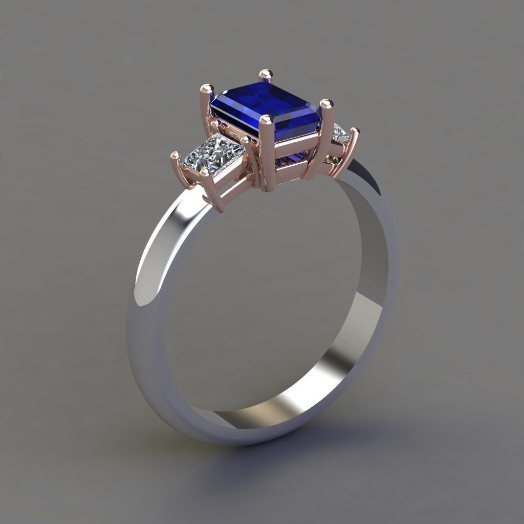Sphear Blue Emerald Cut With princess cut Daimond Ring 3d Model 3D ...